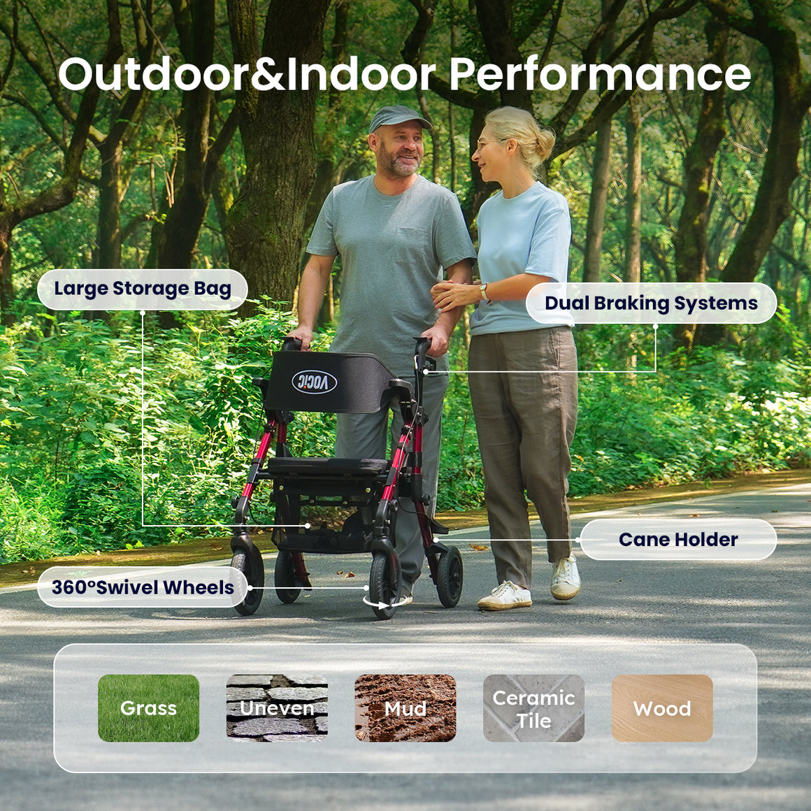 Foldable Rollator | Transport Chair Walker | VOCIC – VOCIC.com